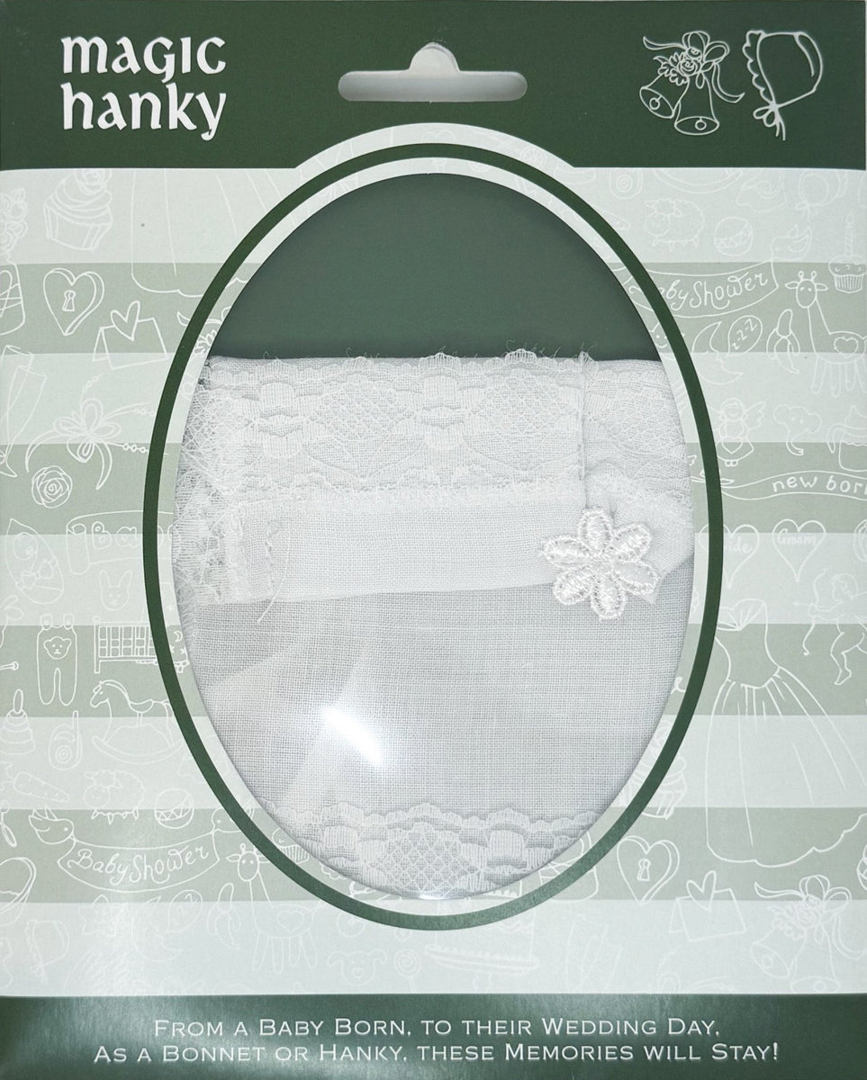Irish Linen Christening Hanky | Newborn Bonnet