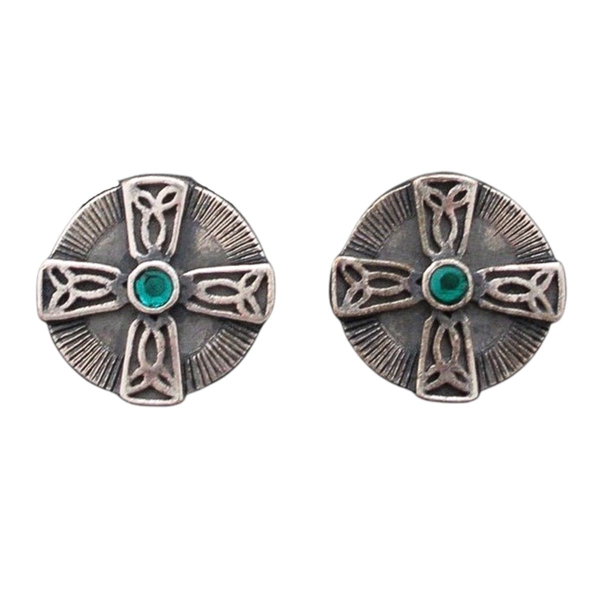 Celtic Cross Cufflinks | Pewter with Emerald – The Celtic Gift Store