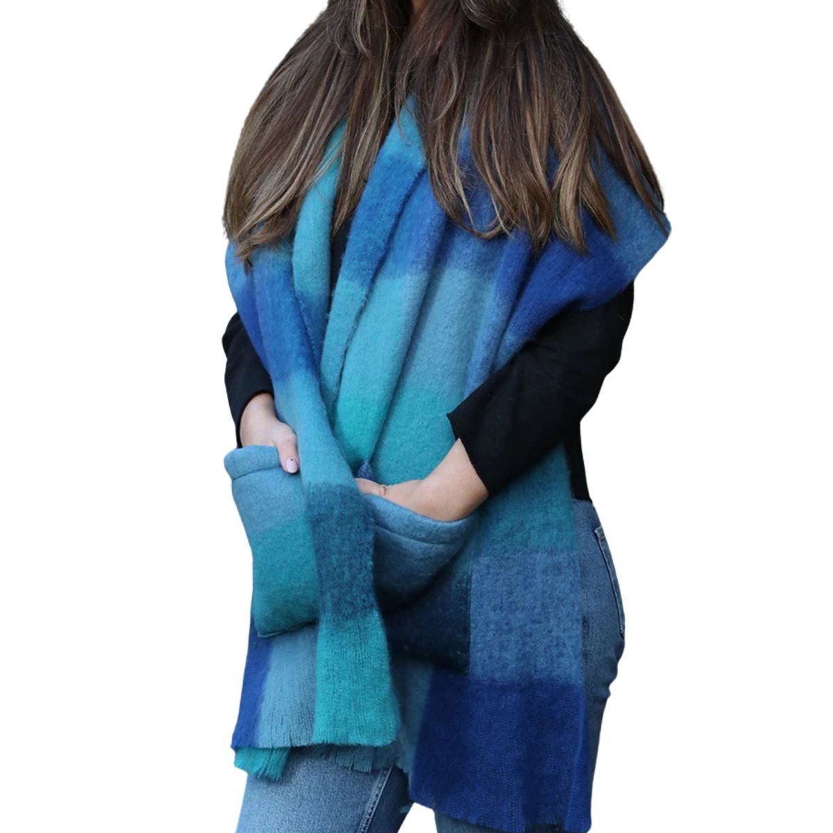 Woolly Pocket Stole | Ladies’ Blue Warm Scarf – The Celtic Gift Store